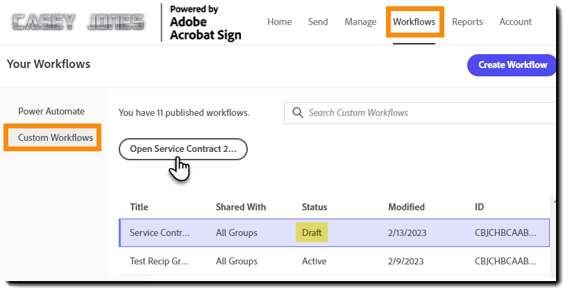 Activate or deactivate a custom send workflow